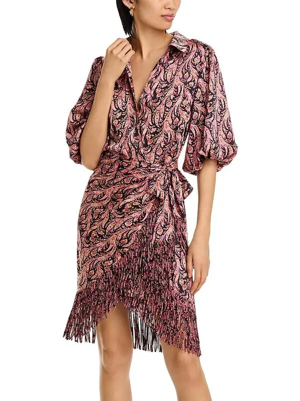 Cinq À Sept Paisley Print Wrap Kember Dress With Fringed Hem - Obsidian Multi