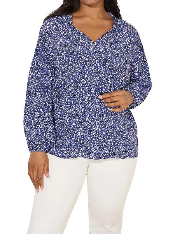 LIVE UNLIMITED Ditsy Shirred Raglan Sleeve Blouse - Medium Blue