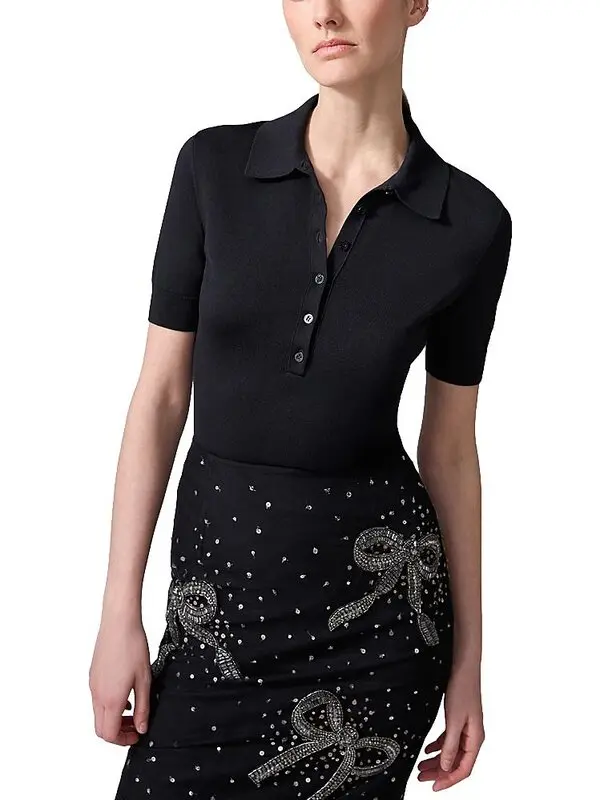 Carolina Herrera Short Sleeve Polo Top - Black