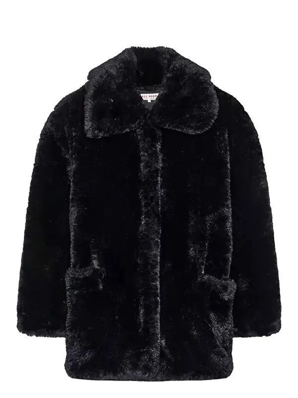 Free People Faux-fur Collar Coat - Black