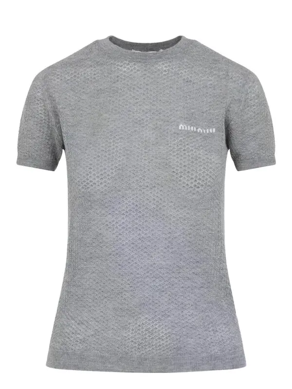 Miu Miu Logo-intarsia T-shirt - Grey