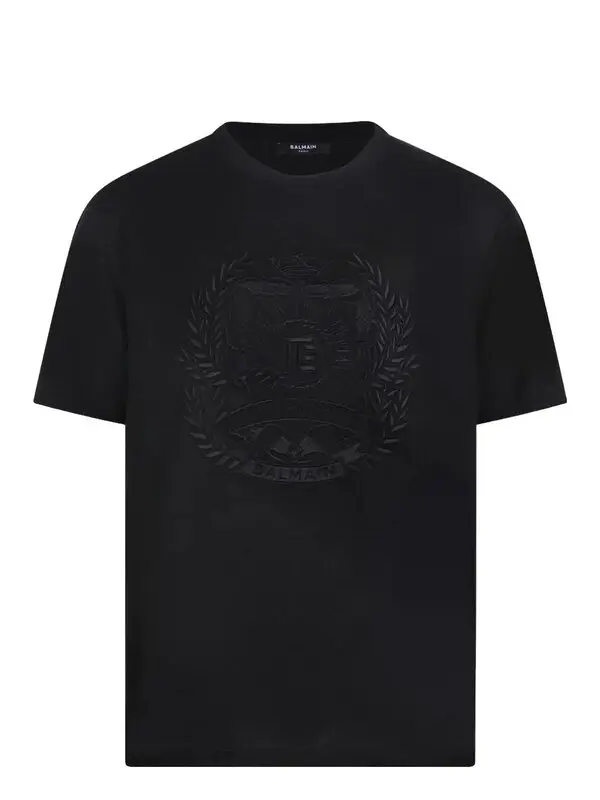 Balmain Crest Embroidered T-shirt - Black