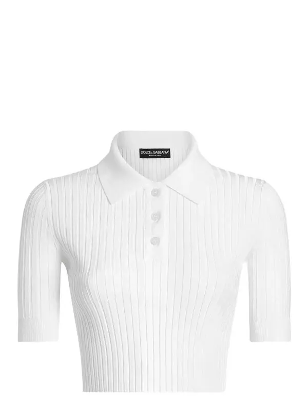 Dolce & Gabbana Ribbed Polo Top - White