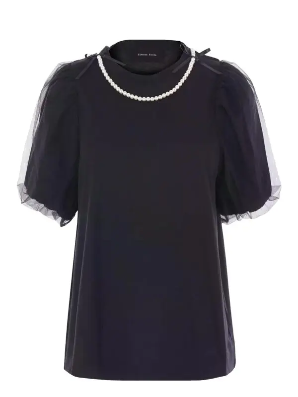 Simone Rocha Pearl-embellished Puff-sleeve T-shirt - Black