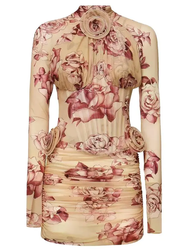 Magda Butrym Rose-print Corset Mini Dress - Neutrals