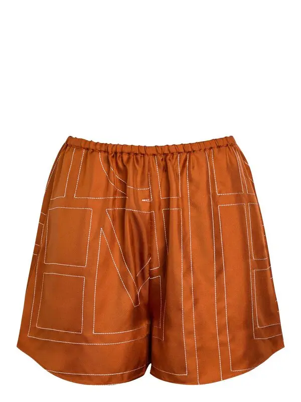 TOTEME Logo-embroidered Silk-satin Shorts - Terracotta