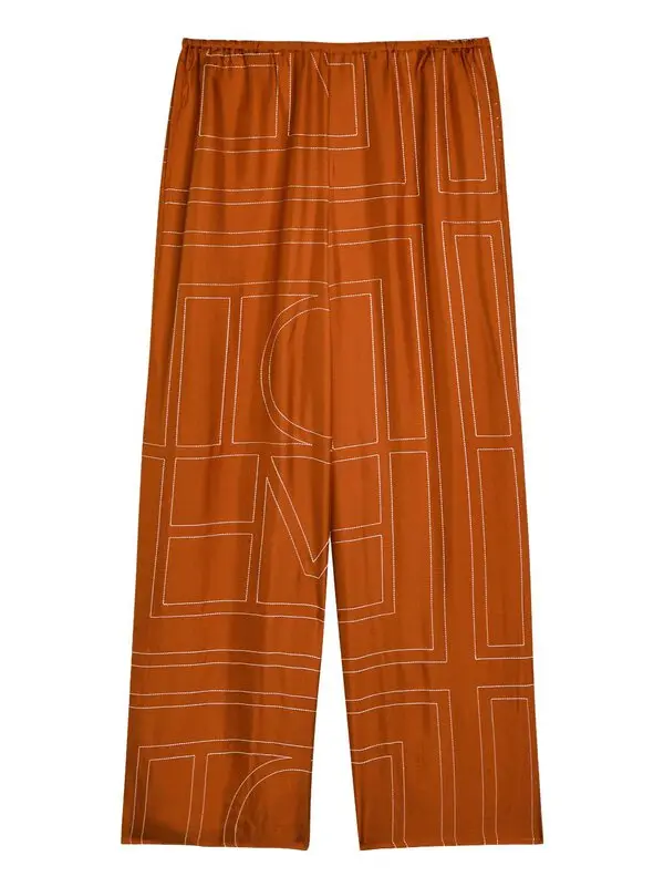 TOTEME Logo-embroidered Silk-satin Trousers - Terracotta