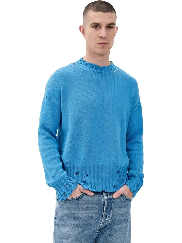 Marni Dishevelled Cotton Crewneck Sweater - Azure