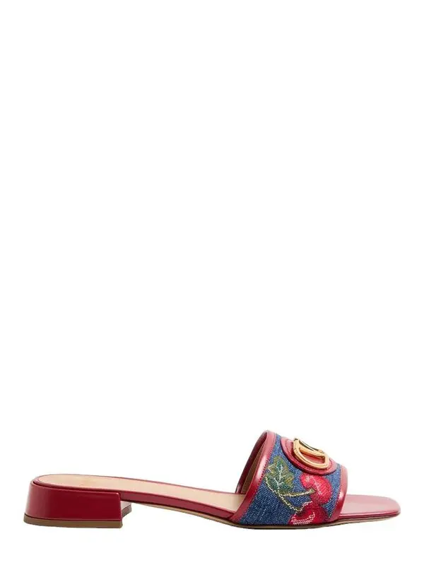Valentino Garavani Vlogo Signature Denim Slide Sandal - Denim/multicolour