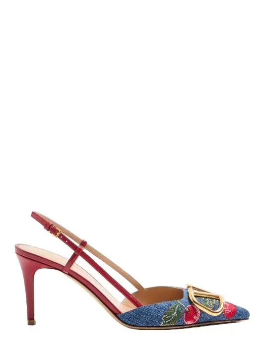 Valentino Garavani Vlogo Signature Slingback Pumps - Denim/multicolour