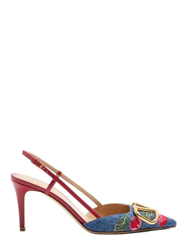 Valentino Garavani Vlogo Signature Slingback Pumps - Denim/multicolour