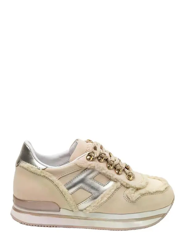 Hogan Metallic-trimmed Shearling Sneakers - Neutrals