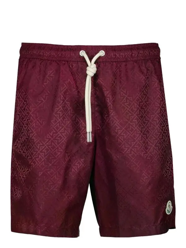 Moncler Monogram-jacquard Swim Shorts - Red