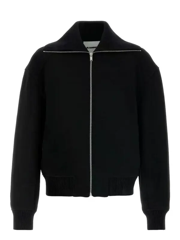 JIL SANDER Zip-up Wool Bomber Jacket - Black