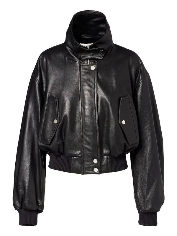 Nour Hammour Briar Leather Bomber Jacket - Black