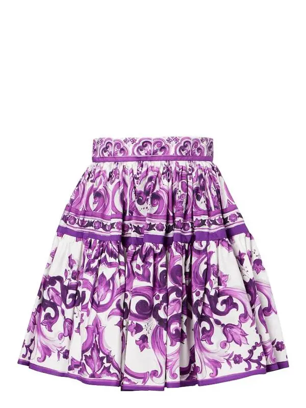 Dolce & Gabbana Majolica Print Cotton Poplin Miniskirt - Purple