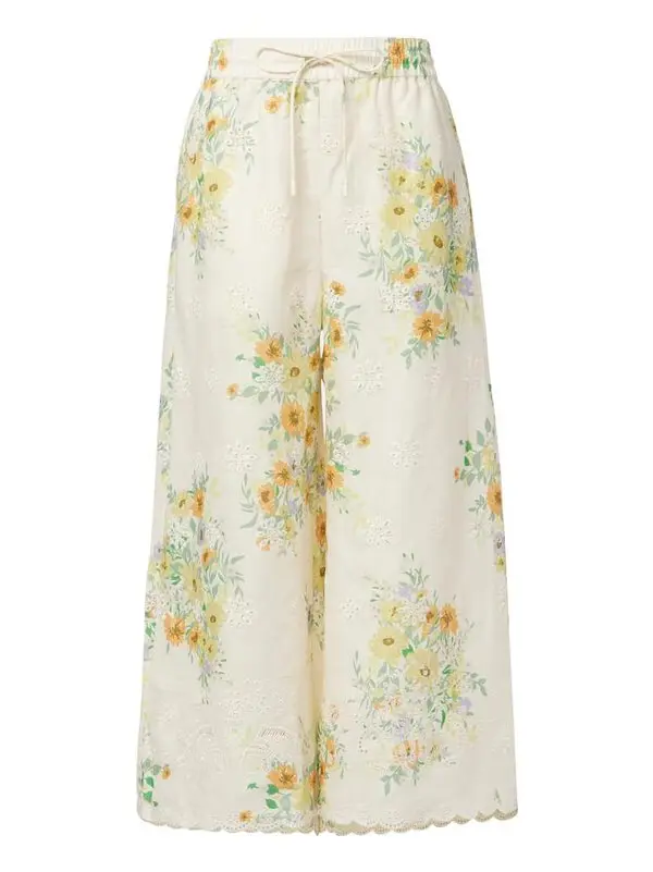 ALEMAIS Alémais Juliette Floral Linen Wide-leg Pants - Beige