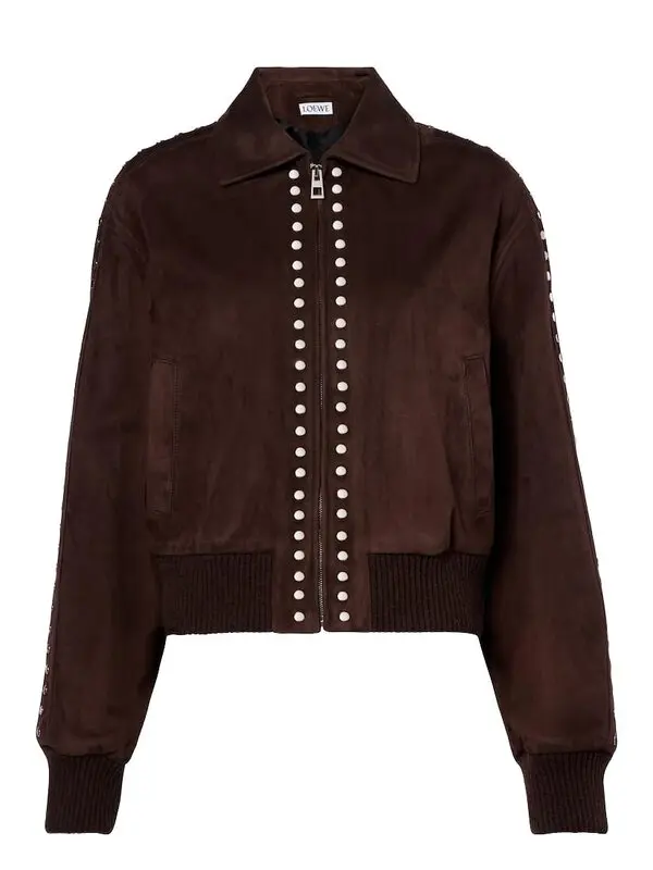 Loewe Studded Suede Bomber Jacket - Brown