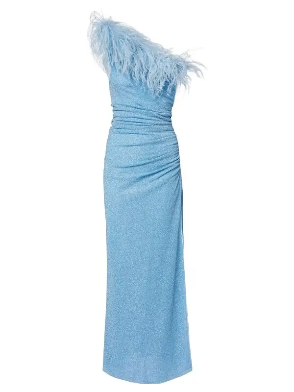 Oseree Lumière Plumage One-shoulder Maxi Dress - Blue