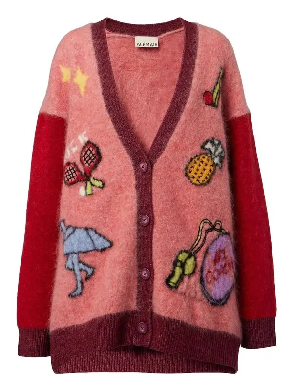 ALEMAIS Alémais Court Embroidered Wool-blend Cardigan - Pink