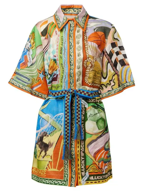 ALEMAIS Alémais Lucky Pace Printed Linen Shirt Dress - Multicoloured