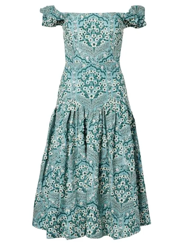 Agua Bendita Siembra Embroidered Cotton Midi Dress - Green