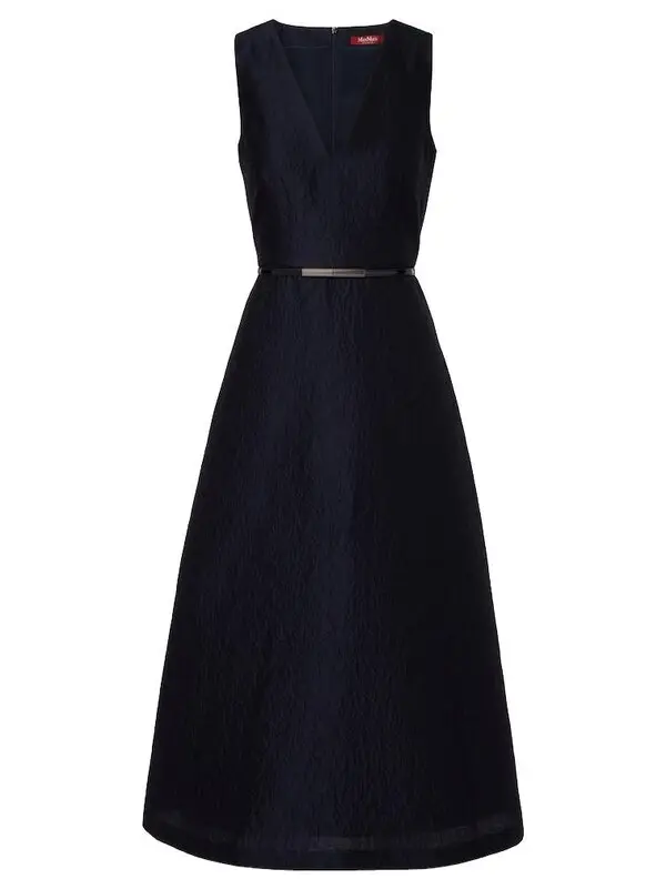 Max Mara Lyon Cotton And Silk-blend Cloqué Midi Dress - Blue