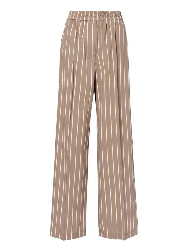 Brunello Cucinelli Striped Cotton-blend Wide-leg Pants - Brown
