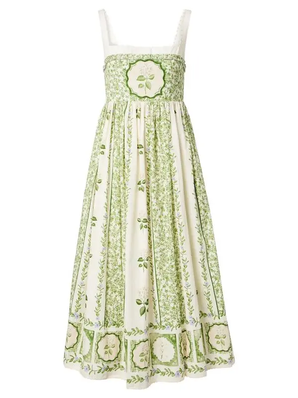 Agua Bendita Barbara Floral Cotton Midi Dress - Green