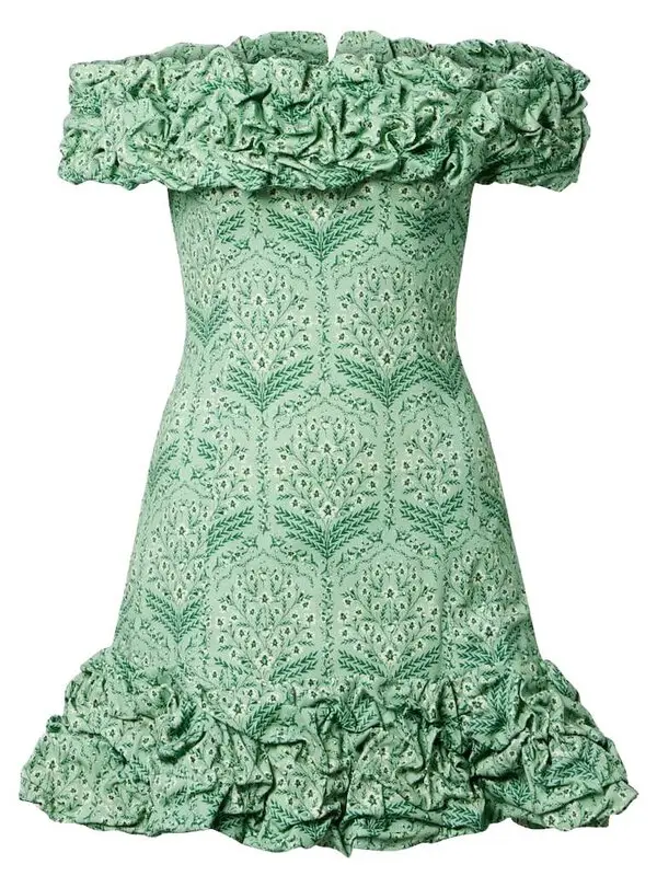 Agua Bendita Jardín Ruffled Cotton-blend Poplin Minidress - Green