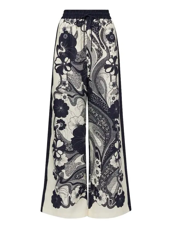 ALEMAIS Alémais Mickey Floral Linen Wide-leg Pants - White