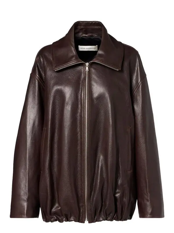 Nour Hammour Elisse Leather Bomber Jacket - Brown
