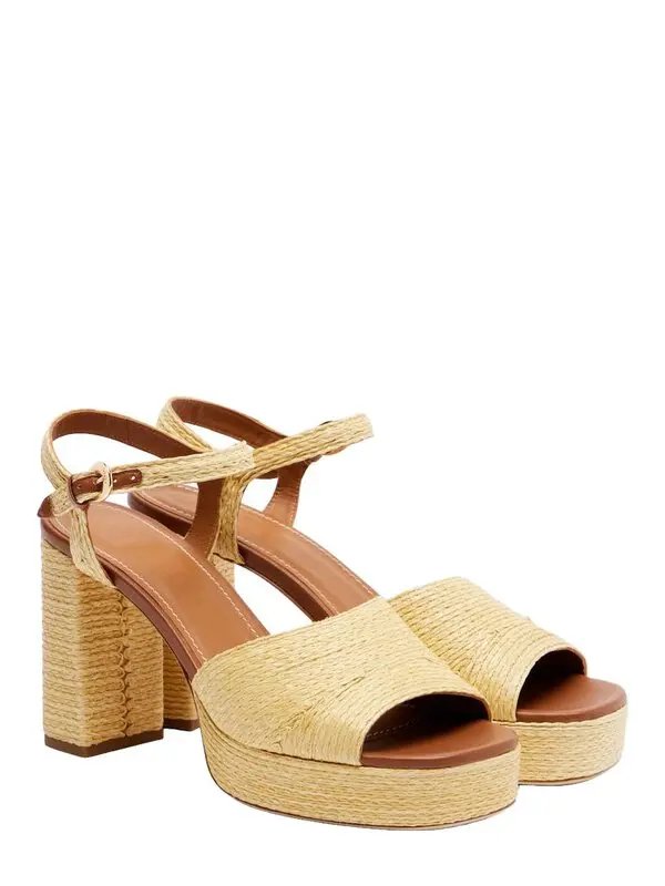 Staud Jodie Raffia And Leather Platform Sandals - Beige