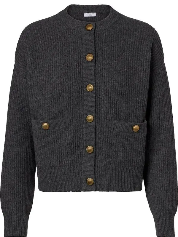 Brunello Cucinelli Wool, Cashmere, And Silk Cardigan - Grey