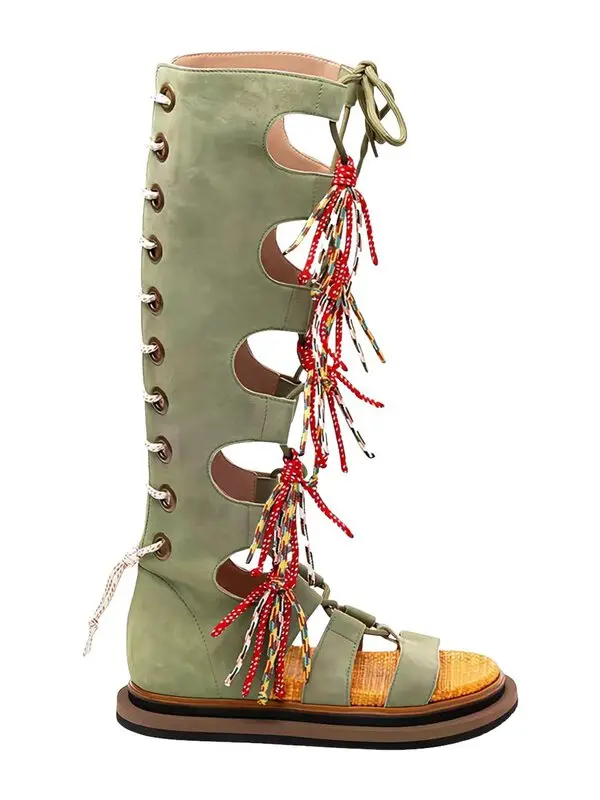 Hogan Lace-up Tassel Sandals - Green