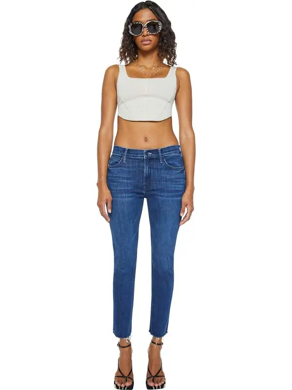 MOTHER The Mid Rise Dazzler Ankle Fray Jeans - Blue