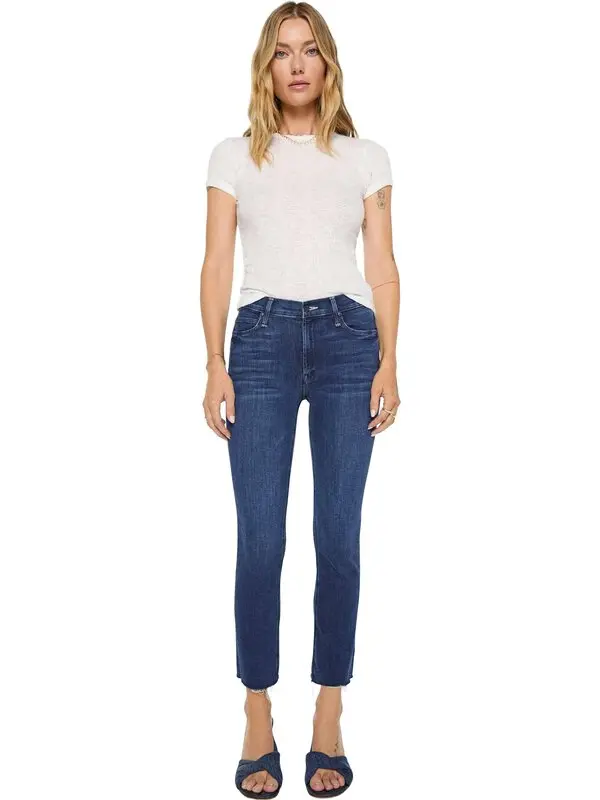 MOTHER The Mid Rise Dazzler Ankle Fray Jeans - Blue