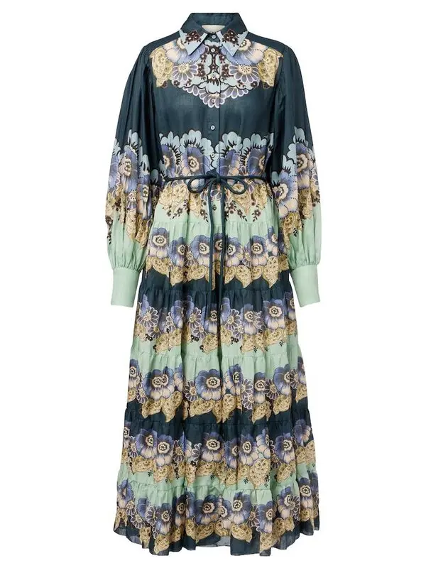 ALEMAIS Alémais Madalena Floral Ramie Shirt Dress - Blue