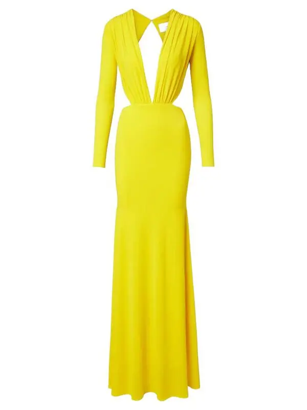 Alex Perry Ruched Open-back Crêpe Jersey Gown - Yellow