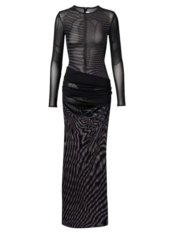 Alex Perry Ruched Sheer Mesh Gown - Black