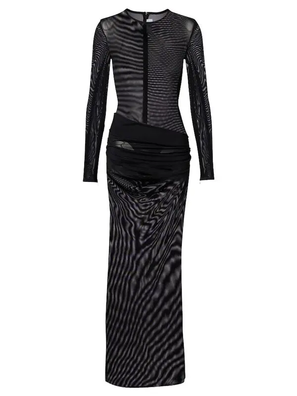 Alex Perry Ruched Sheer Mesh Gown - Black
