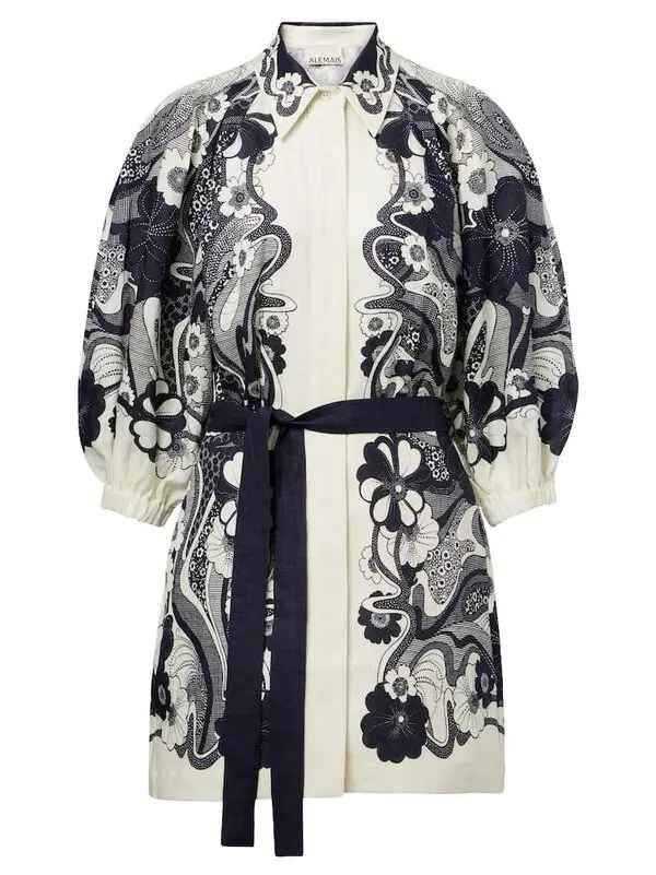 ALEMAIS Alémais Mickey Floral Linen Shirt Dress - White