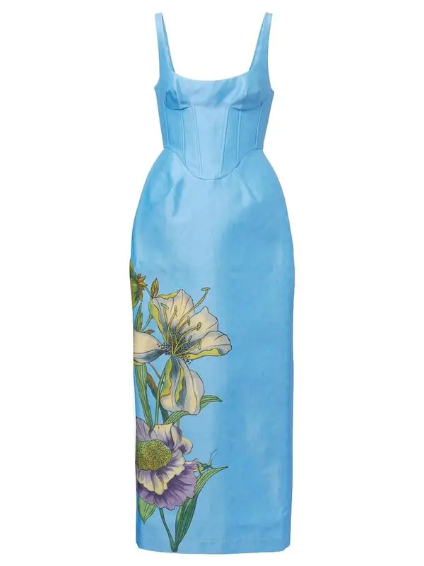 ALEMAIS Donata Floral Taffeta Bustier Dress - Blue