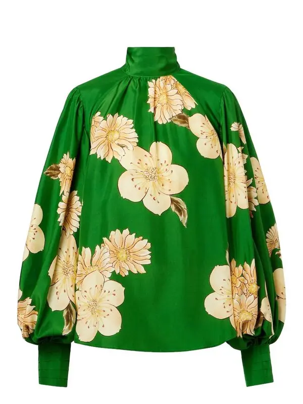 ALEMAIS Alémais Sage Floral Silk Blouse - Green