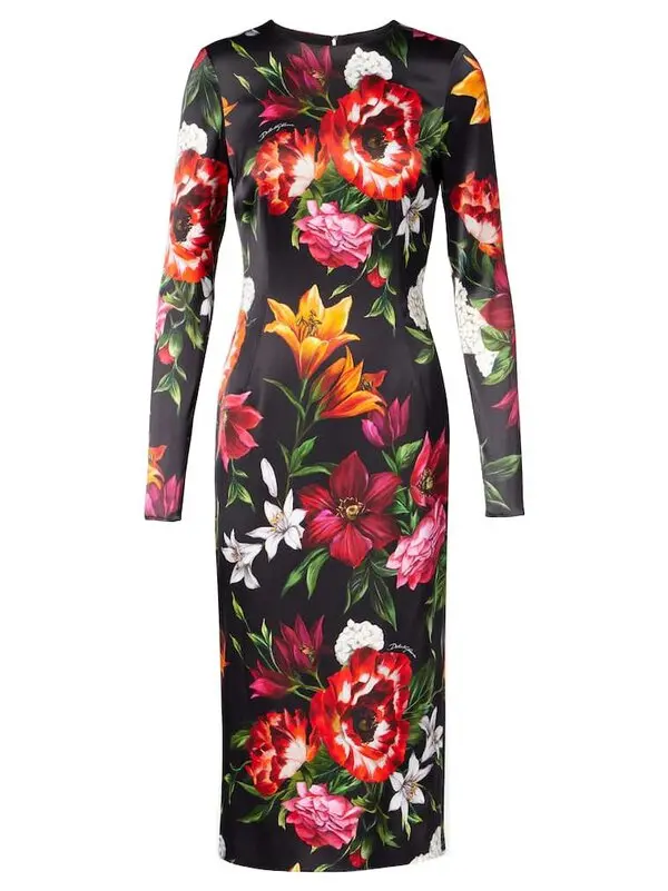 Dolce & Gabbana Floral Print Midi Dress - Black