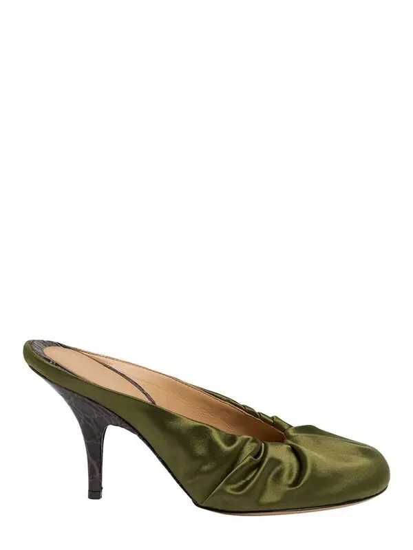 Dries Van Noten Ruched Satin Mules - Olive