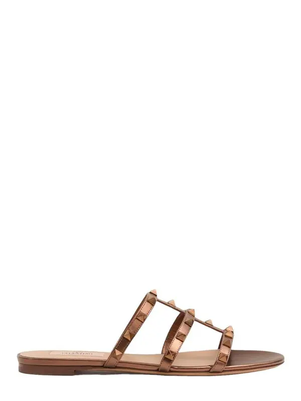 Valentino Garavani Rockstud Leather Flat Sandals - Brown