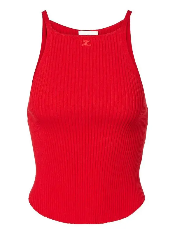 COURREGES Courrèges Circle Logo Ribbed-knit Tank Top - Red