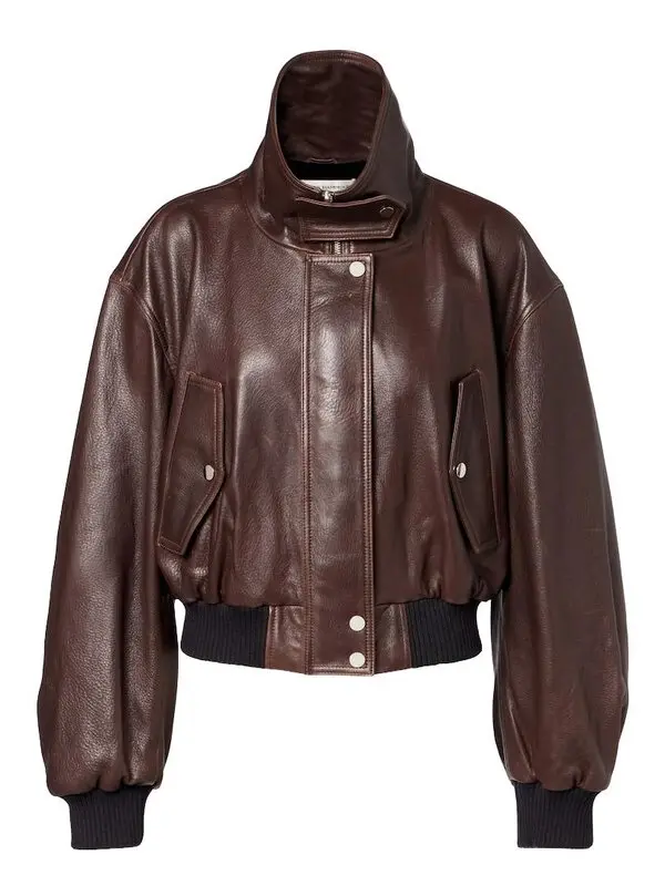 Nour Hammour Briar Leather Bomber Jacket - Brown
