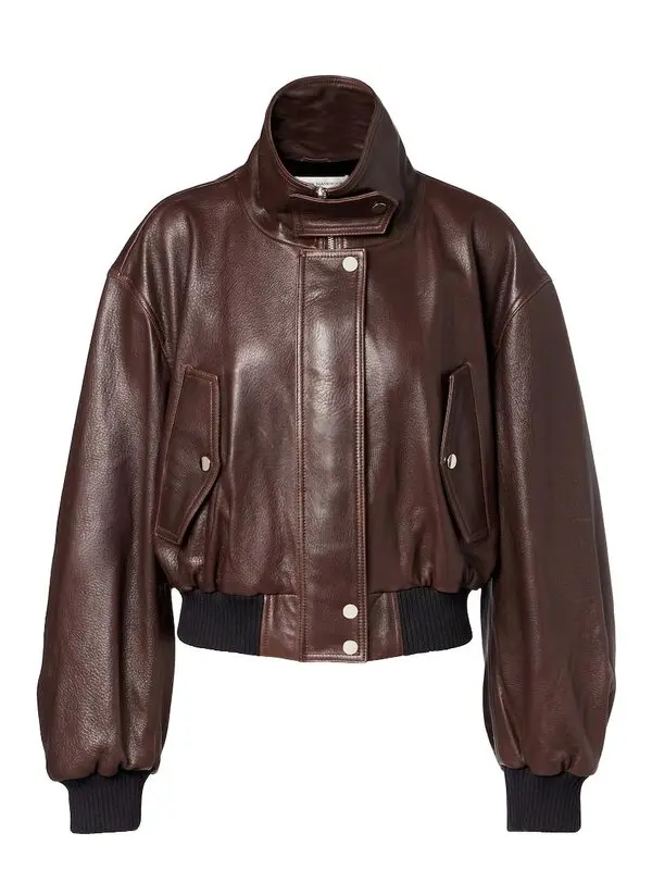 Nour Hammour Briar Leather Bomber Jacket - Brown